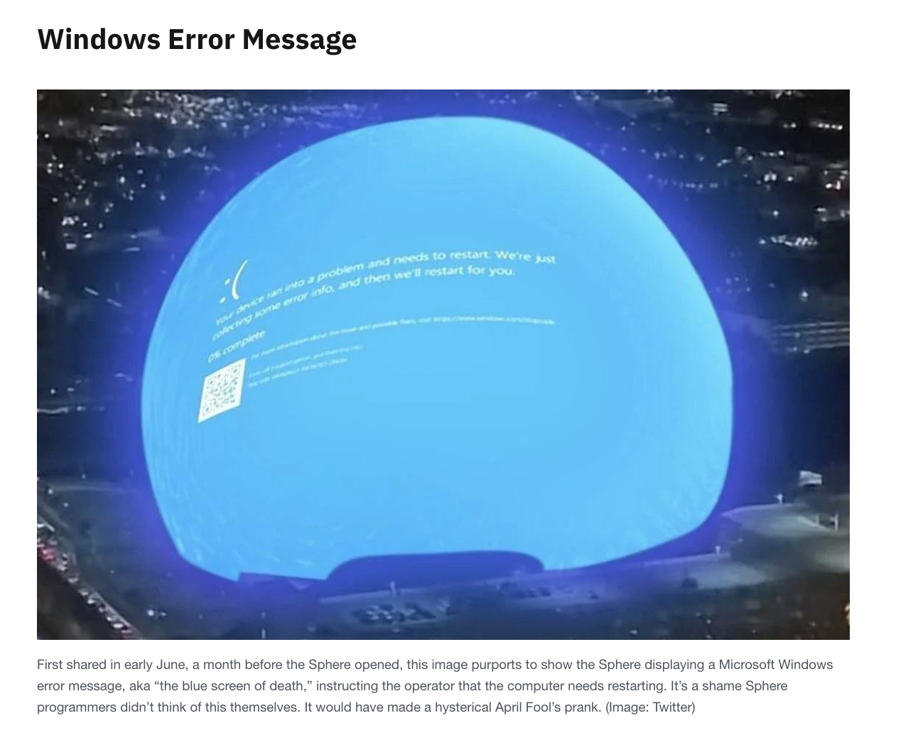 Fact Check: Sphere Did NOT Show 'Blue Screen Of Death' OR 'BSoD' During CrowdStrike Outage ...
